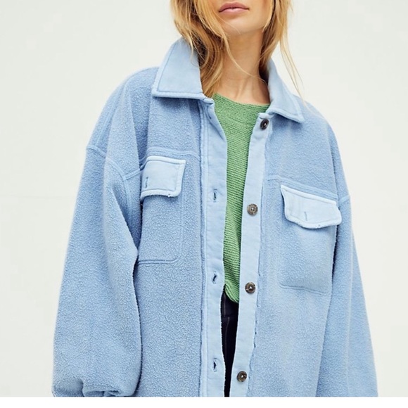 Free People | Jackets & Coats | Free People Ruby Shacket In Blue | Poshmark